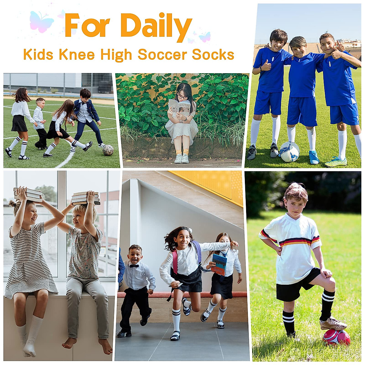 American Trends Toddler Socks Knee High socks Cotton Uniform Tube Socks Long Sports Socks for Toddler Girls 1 Pack Pure Black