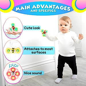 3Pcs Suction Cup Decisive Spinner Toys for Baby - Suction Table Fidget Spinner for Baby Bath Spinning Toy High Chair Toys with Suction Cups - Baby Suction Cup Toys for Babies Toddler Fidget Toys