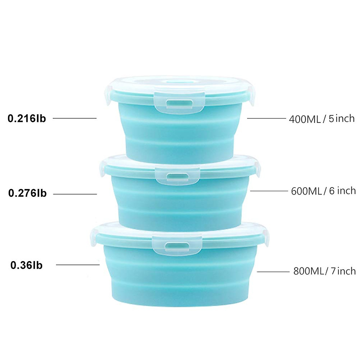 Collapsible Bowls, GLE2016 Silicone Collapsible Food Storage Containers with Lids for Camping, Round Silicone Lunch Containers, Microwave, Dishwasher and Freezer Safe (3, Blue)