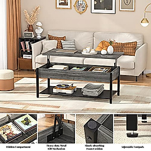Homieasy Coffee Table, Lift Top Coffee Table with Storage Shelf and Hidden Compartment, Modern Lift Top Table for Living Room, Wood Lift Tabletop, Metal Frame - Black Oak