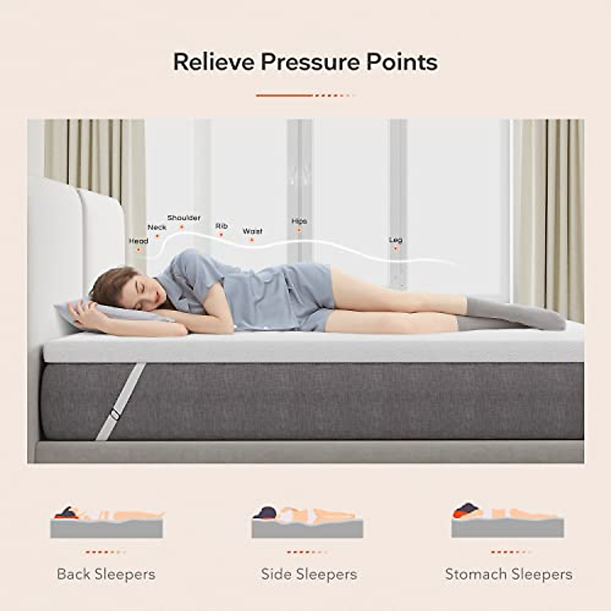 Sweetnight 3 Inch Queen Mattress Topper, Gel Mattress Topper for Cooling Sleep & Pressure Relieving, Foam Mattress Topper with Breathable Knitted Cover, CertiPUR-US Certified, Plush, Queen Size,White