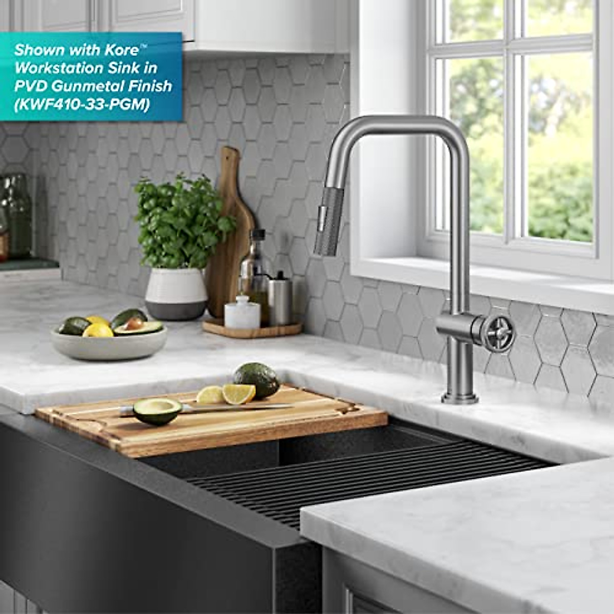 KRAUS Urbix Industrial Pull-Down Single Handle Kitchen Faucet in Spot-Free Stainless Steel, KPF-3126SFS