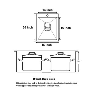 SHACO 15x20 Inch Black Drop In Bar Sink, 15 Inch Top Mount RV Kitchen Sink, 16 Gauge Stainless Steel Sink for Small Kitchen Wet Bar Prep RV Yard Office Laundry with Dish Grid & Drain, Gunmetal Black