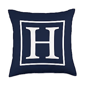 Monogram Gifts by designsanddesigns White English Alphabet Letter H Monogram Initial Navy Blue Throw Pillow, 18x18, Multicolor
