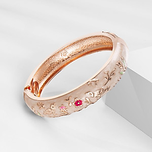 UJOY Colors Handcraft Jewelry Cloisonne Bracelet Enamel Bird Spring Hinged Womens Bangles Gifts Box 55C49-55A18 cream white