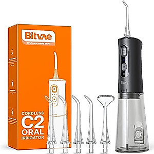 Bitvae Water Dental flosser for Teeth, Cordless Water Teeth Cleaner Picks, IPX7 Waterproof Water Flosser, 3 Modes 6 Jet Tips, USB Rechargeable Water Dental Picks for Cleaning (Black)