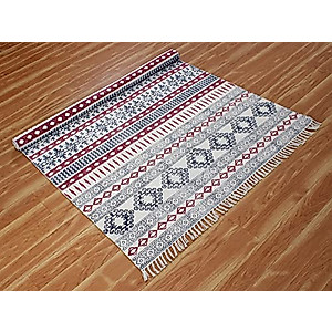 Casavani Hand Block Printed Cotton Dhurrie Geometric Red & Black Area Rug Doormat Floor Rug Indoor Area Rugs for Bedroom Living Room Laundry Room 3x5 Feet