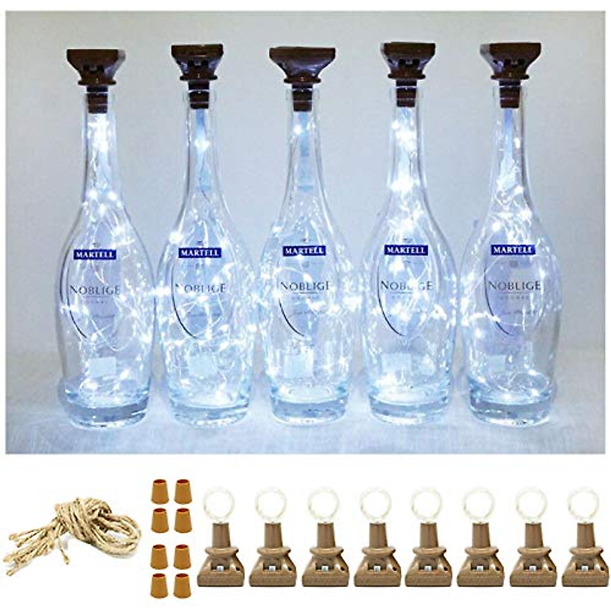 Square 8 Pack Solar Powered Wine Bottle Lights, 20 LED Waterproof Copper Cork Lights for Wedding, Christmas, Holiday, Garden, Patio, Pathway, Outdoor (Cool White)