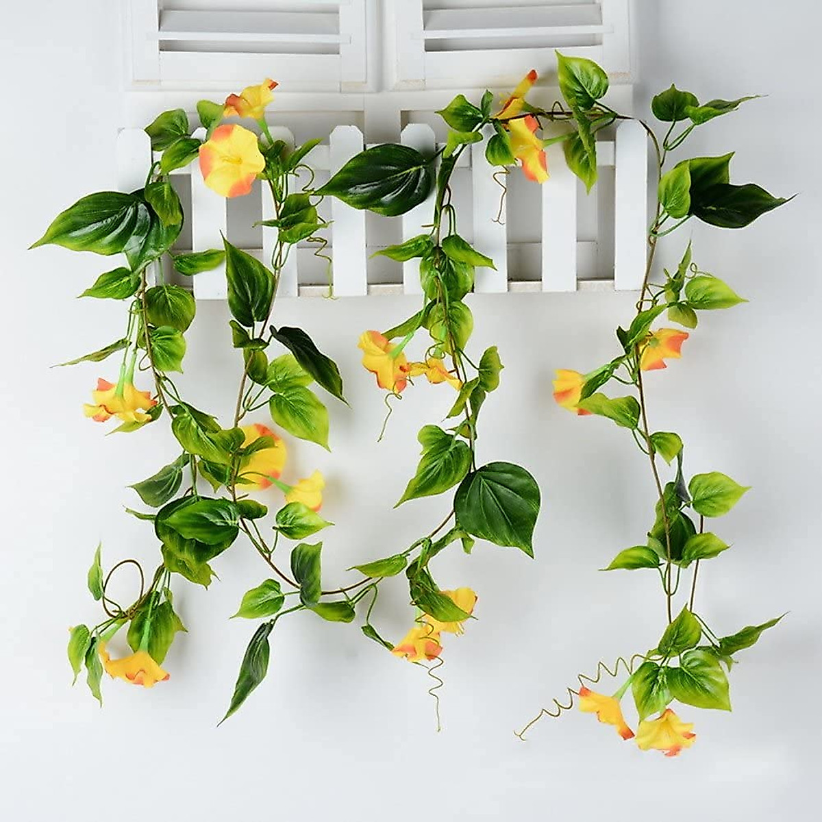 WSND 90 Inch Artificial Morning Glory Flower Vines,2PCS Flowers Hanging Green Plants Silk Garland Greenery Garland Morning Glory for Wedding Garden Wall Fence Home Decor