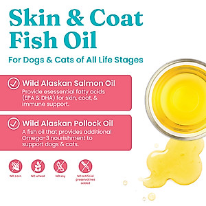 Solid Gold Fish Oil for Dogs & Cats - Wild Alaskan Salmon Oil for Dogs Skin and Coat Support - Omega 3 Pollock Oil Blend and Fatty Acids with EPA & DHA for Immune System Health - 16 oz Bottle