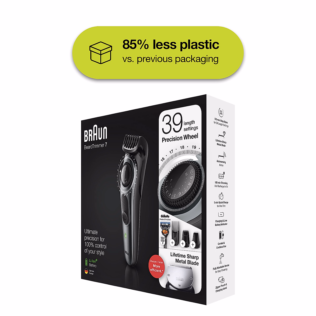 Braun BT 7240,Braun Beard Trimmer for Men BT7240, Cordless & Rechargeable Hair Clipper, Detail Trimmer, Mini Foil Shaver with Gillette ProGlide Razor, Black/Silver Metal, Black/Silver Metal,