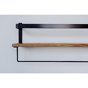 Wood Floating Shelves with Metal Towel Bar, Oak Kitchen Wall Storage Towel Rack, Bathroom Towel Holder, Wall Mounted Steel Towel Rack ETHIMO Bold I