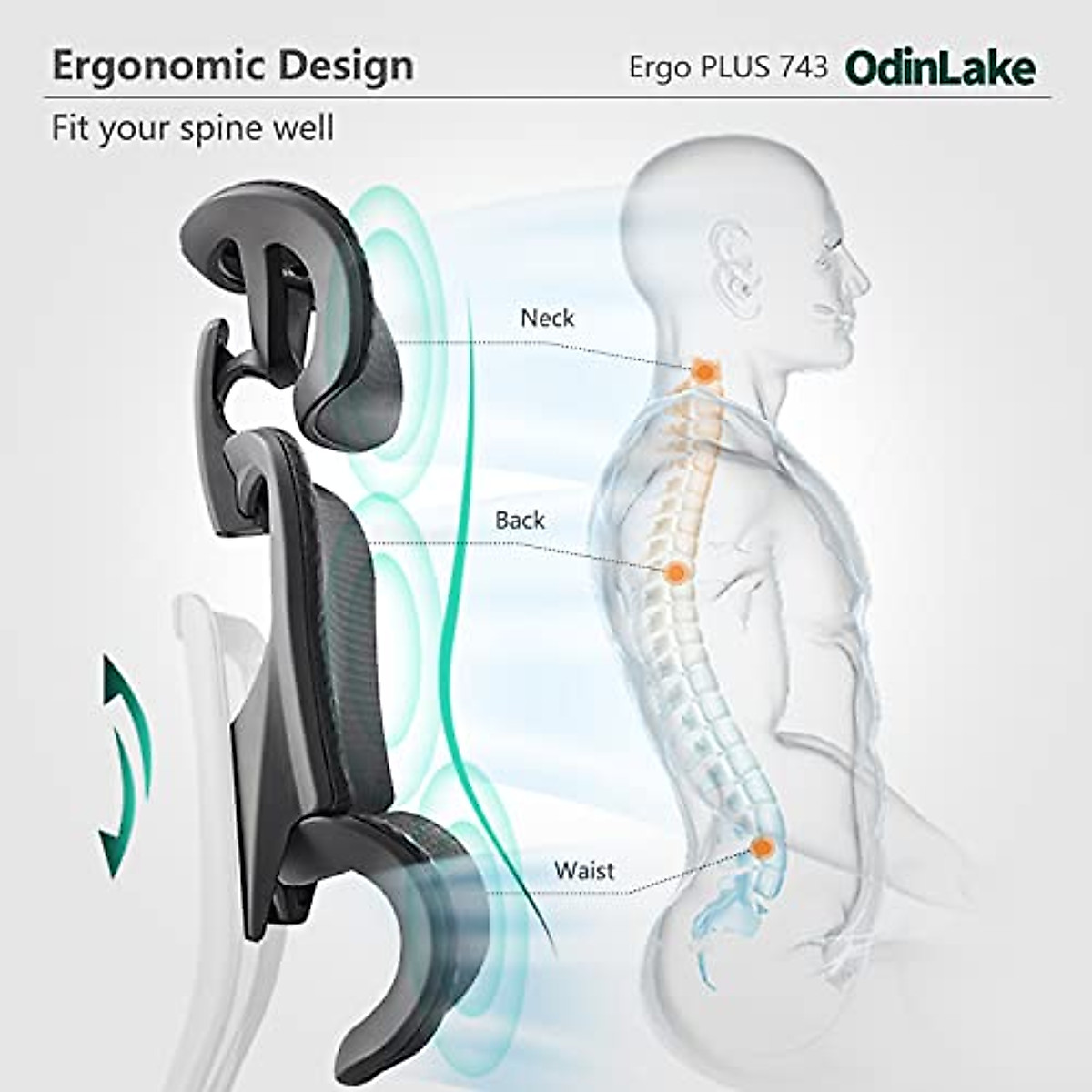 Odinlake Big & Tall Office Chair 500lbs, Heavy Duty Ergonomic Mesh Chair, High Back Swivel Computer Chair with Lumbar Support & 4D Arms，Adjustable Wide Seat Home Desk Chair with Headrest