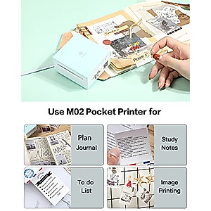 Phomemo M02 Pocket Printer- Mini Printer Inkless Sticker Printer Bluetooth Photo Printer Portable Thermal Printer for Learning Assistance, Study Notes, Journal, Fun, Work