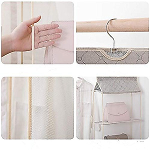 iEventStar 3 Grids Pockets Hanging Bag Handbag Purse Storage Organizer Holder for Wardrobe Closet Hanging Shelves (Beige, 3 Grids)