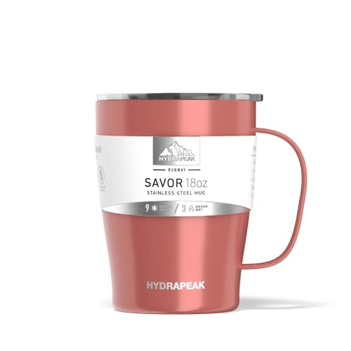 Hydrapeak SAVOR 18oz Double Vacuum Insulated Coffee Mug | Stainless Steel Travel Mug, Tumbler Coffee Cup with Lid and Integrated Handle (Rose)