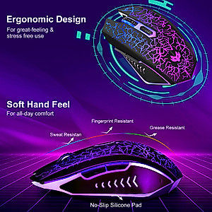 LuLabboard Wireless Gaming Mouse, Rechargeable Wireless Computer Mouse, 7-Color LED Light, Ergonomic Mouse with 6 Silent Click Buttons, 3 Adjustable 2400 DPI Wireless Mouse for Laptop,PC,Mac, Black