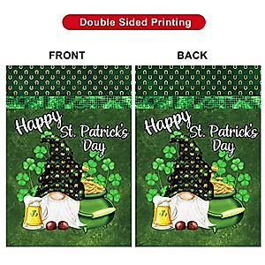 HOMFREEST Happy St Patricks Day Garden Flag Gold Coin Gnome Yard Flag Lucky Clover Beer Small Garden Decorations Green Day Outside Lawn Display for Indoor Outdoor Patio Porch 12x18 Inch Vertical Double Sided