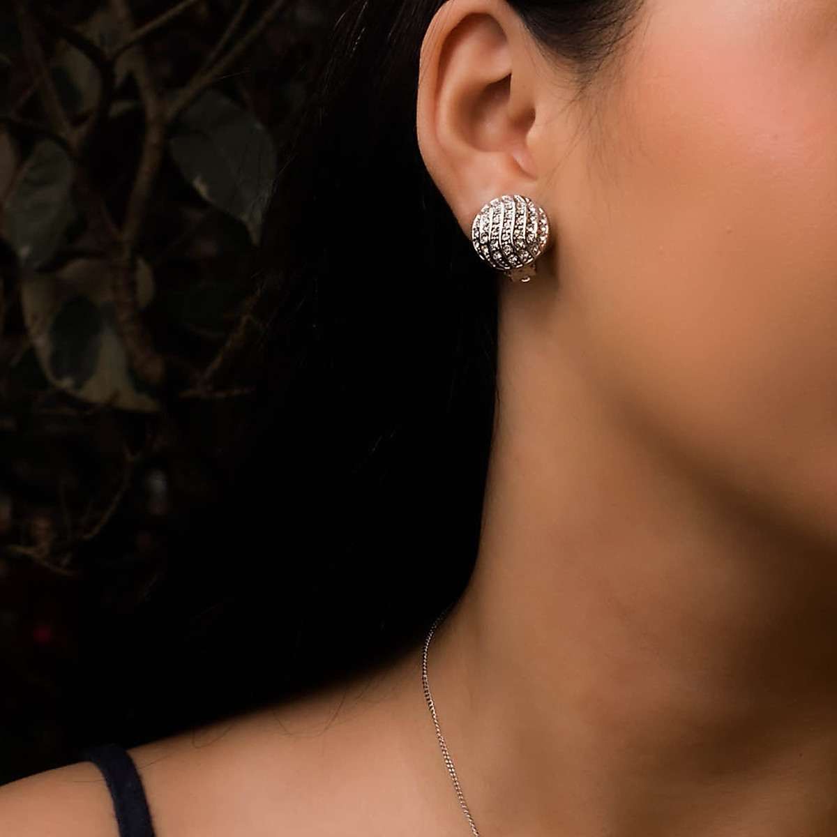 UPSERA Clip On Earrings - Round Non-Pierced Earrings Pave Crystals - Silver Color