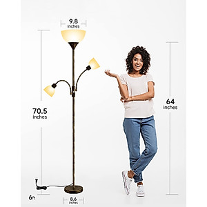 BoostArea Industrial Floor Lamp,Standing Lamp,Tree Floor Lamp with 3 Adjustable Rotating Lights, Independent Control, 3PCs LED Bulb Included, Tall Pole Lamps for Living Room, Bedroom, Home, Office