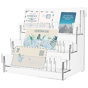 DOSTATNI 3 Tier Greeting Card Display Rack Acrylic Sticker Display Stand Retail Display Photo Stand Postcard Display Mail Organizer Stamp Pad Holder Storage Rack for Stickers Cards Tabletop