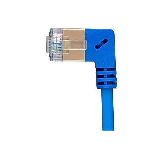 Monoprice Cat6A 3ft Blue 90 Degree Patch Cable Double Shielded (S/FTP) 36AWG 10G CM Pure Bare Copper Snagless RJ45 SlimRun Series Ethernet Cable