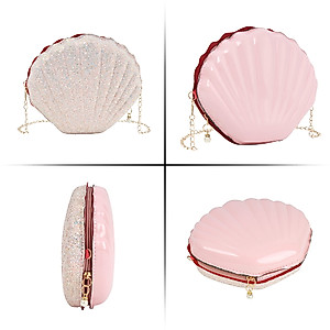 Felice Ann Women Mini Glitter Sequins Seashell Cross-body Bag Chain Strap Shoulder Bag Evening Clutch Handbag