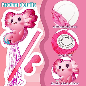 Seematn Axolotl Pinata Birthday Party Supplies Animals Pinata with a Blindfold, Bat and Confetti for Axolotl Party Favor Kid Girl Birthday Baby Shower Easter Party Supplies, 15.75 x 12.2 x 2.95 Inch