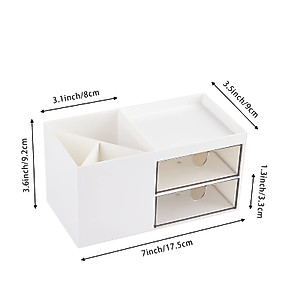 Office Desk Organizer with drawer, Office Supplies and Desk Accessories, Business Card/Pen/Pencil/Mobile Phone/Stationery Holder Storage Box (White)