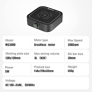 WEST TUNE Magnetic Stirrer 3000rpm, Magnetic stir Plate with Stir Bar, Mini Magnetic Mixer Stirrer Max Stirring Capacity 3000mL, Lab Stirrers (No Heating)