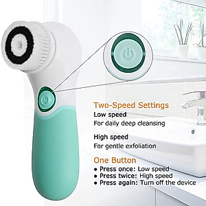 Spinning Face Cleansing Brush Queenwill Waterproof Facial Cleansing Rotating Brush Set for Exfoliating, Face Massage & Deep Cleansing, Equipped with 3 Portable Facial Cleaners & 2 Adjustable Speeds