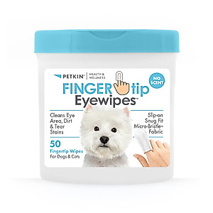 Petkin Fingertip Eye Wipes for Dogs and Cats, 50 Finger Wipes - Slip-On, Snug Fit, Micro-Bristle Fabric - Cleans Eye Area, Dirt and Tear Stains - Convenient, Ideal for Home and Travel - No Scent
