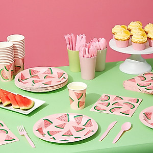 288-Pieces Watermelon Party Supplies with Plates, Napkins, Cups, and Cutlery, One In A Melon Party Decorations for Girls Summer Birthday Party, Baby Shower (Pink, Serves 48)