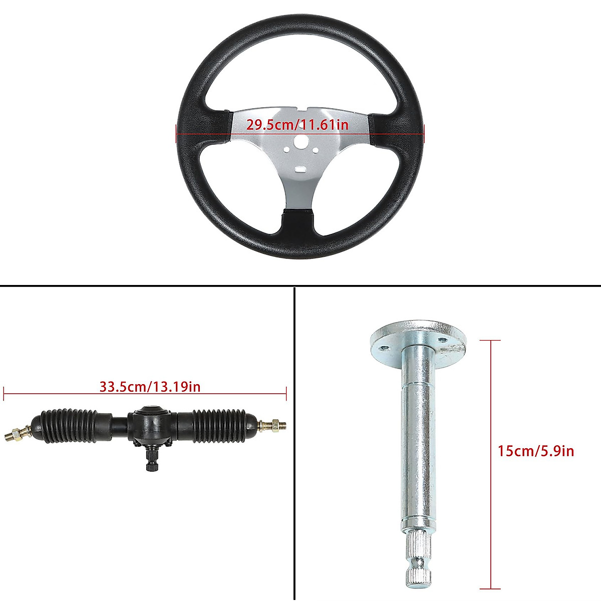 300mm Steering Wheel Steel Kit Gear Rack Pinion Adjustable Shaft Set Replacement for 110cc Go Kart