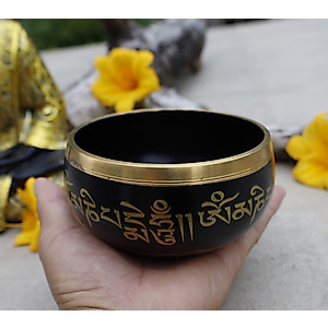 DharmaObjects Tibetan Meditation Om Mani Padme Hum Peace Singing Bowl With Mallet