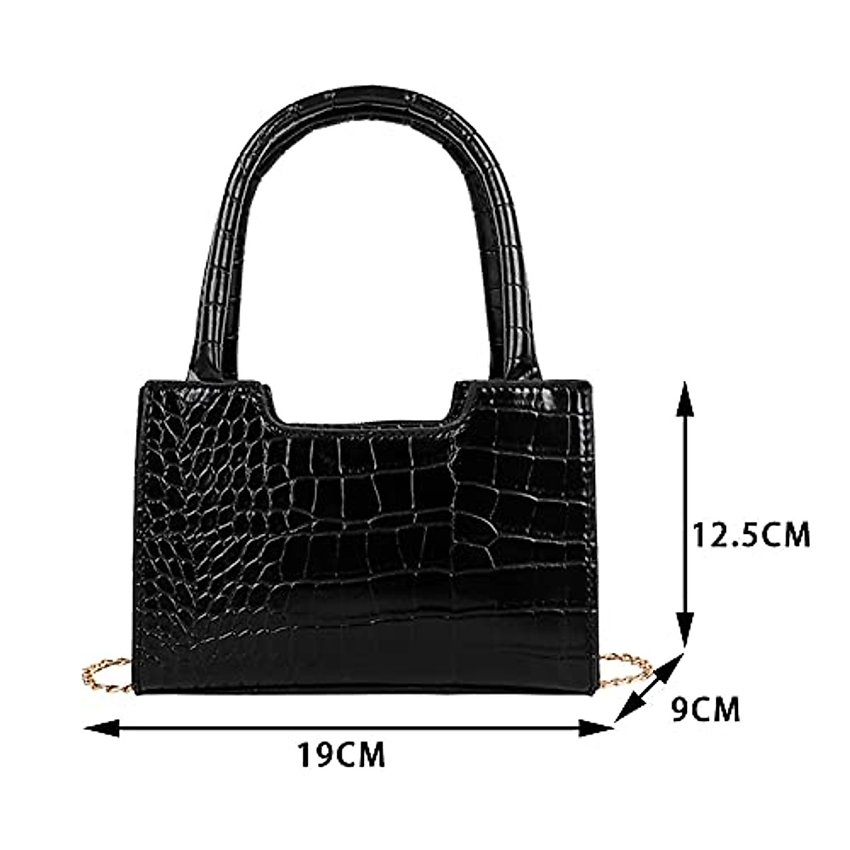 Retro Shoulder Handbag Alligator PU Solid Crossbody Bag for Lady Top-handle Tote, Black, 21 x 18 x 5cm