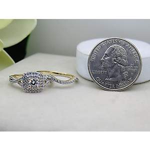 Dazzlingrock Collection 4mm Center Round Cubic Zirconia Halo Cushion Criss Cross Wedding Ring Set for Women (1.40 ctw, Color White, Clarity Clean) in 10K Yellow Gold, Size 10