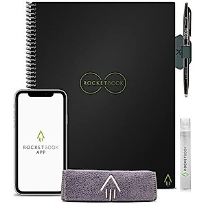 Rocketbook Smart Reusable notebook - Dot Grid Eco-friendly Smart Erasable Notebook Infinity Black Cover (8.5" X 11") With Rocketbook Accessories