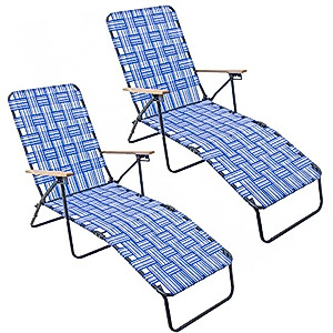 Garden Elements Folding Outdoor Patio/Lawn/Pool Chair Grey with Blue Woven Fabric and Arm Rests Lounger (2 Pack)