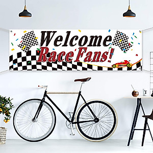 Blulu Racing Party Decorations, Welcome Race Fans Banner Racing Party Suppliers Race Car Banner Garland Backdrop Photo Booth Props Racing Car Birthday Party Decor