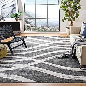 SAFAVIEH Adirondack Collection 9' x 12' Charcoal / Ivory ADR125R Modern Wave Distressed Non-Shedding Living Room Bedroom Dining Home Office Area Rug