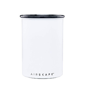 Planetary Design Airscape Stainless Steel Coffee Canister | Food Storage Container | Patented Airtight Lid | Push Out Excess Air Preserve Food Freshness (Medium, Matte White)