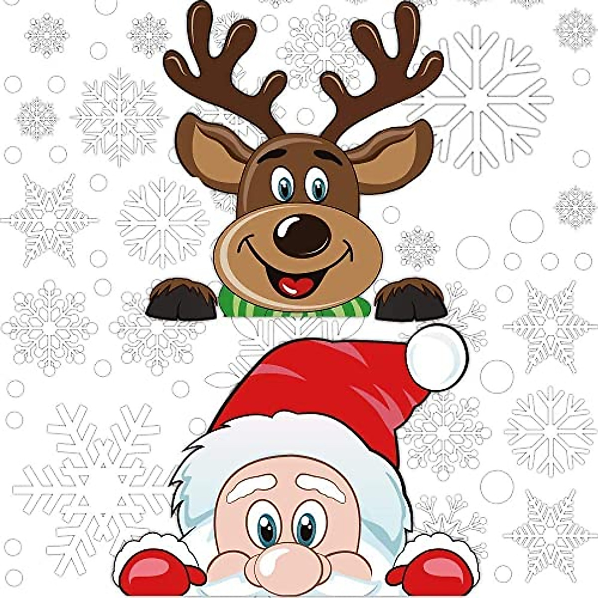 300 PCS 8 Sheet Christmas Snowflake Window Cling Stickers for Glass, Xmas Decals Decorations Holiday Snowflake Santa Claus Reindeer Decals for Party