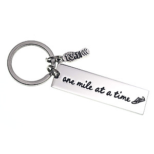 LParkin Runners Cross Country Marathon Keychain Jewelry Coach Training One Mile at A Time Gift for Track and Field Charm Stainless Steel (13.1)
