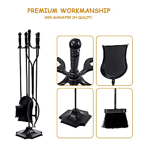 Tangkula 32 inch Fireplace Set 5 Piece Rustic Heavy Duty Compact Wrought Iron Fire Place Tool Set with Pedestal Place, Hearth Tool