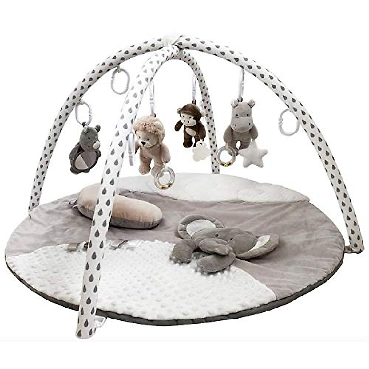 Gabby Grove Gentle Jungle Educational Baby Activity Gym and Infant Play Mat in Grey Shower Gift for Newborn with Mirror, Tummy Time Pillow, and Toys in Gray, White and Cream Neutral Tones