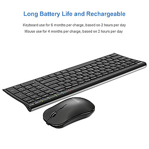 Arteck 2.4G Wireless Keyboard and Mouse Combo HW193MW162 Stainless Ultra Slim Full Size Keyboard and Ergonomic Mouse for Computer Desktop PC Laptop and Windows 11/10/8/7 Build in Rechargeable Battery