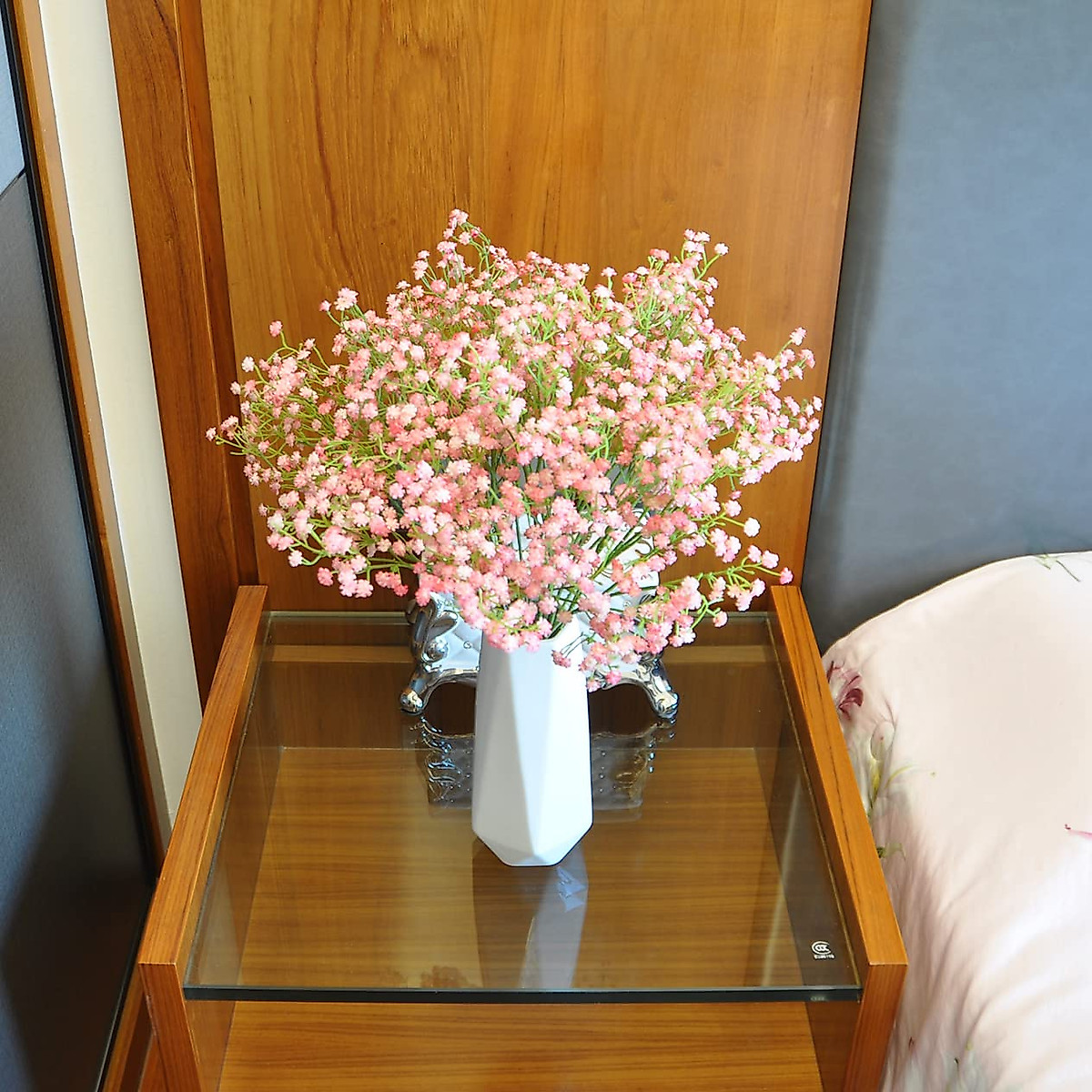 NC Simulation Baby Breath Flower 12PCS, Real Touch Artificial Gypsophila Bouquet Ribbon Home Garden Office Wedding Bouquet Hair Decoration Ornaments, Pink