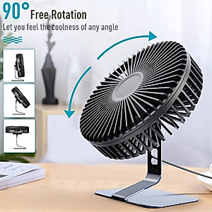 xasla 6'' USB Desk Fan, 4 Speeds Small Desk Fan, Ultra Quiet Electric Plug In, 90° Adjustment, Strong Wind, USB Powered, Portable Desktop Table Fan for Home Office