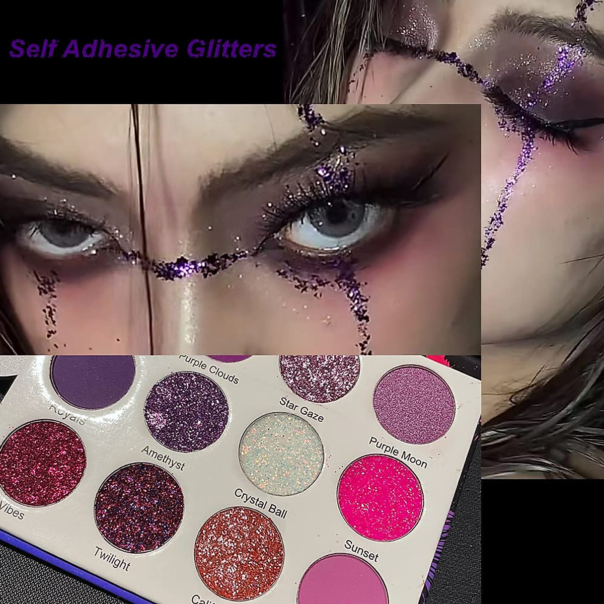 Mysense Glitter Eyeshadow Palette, 12 Colors Purple Pink Eye Shadow Makeup Pressed Glitter Shimmer Matte Eyeshadow Pallets, Halloween Christmas Costume Face Paint Cosplay Makeup for Women Girls
